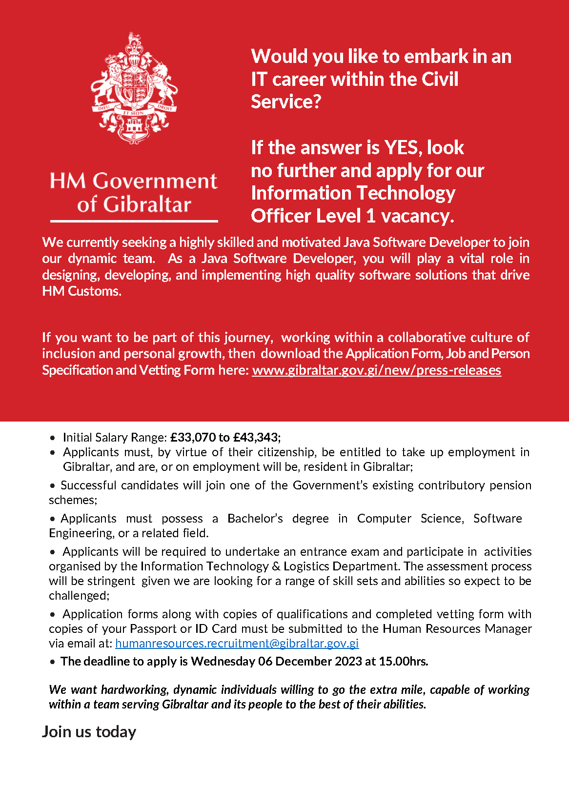 Vacancy for Information Technology Officer Level 1
